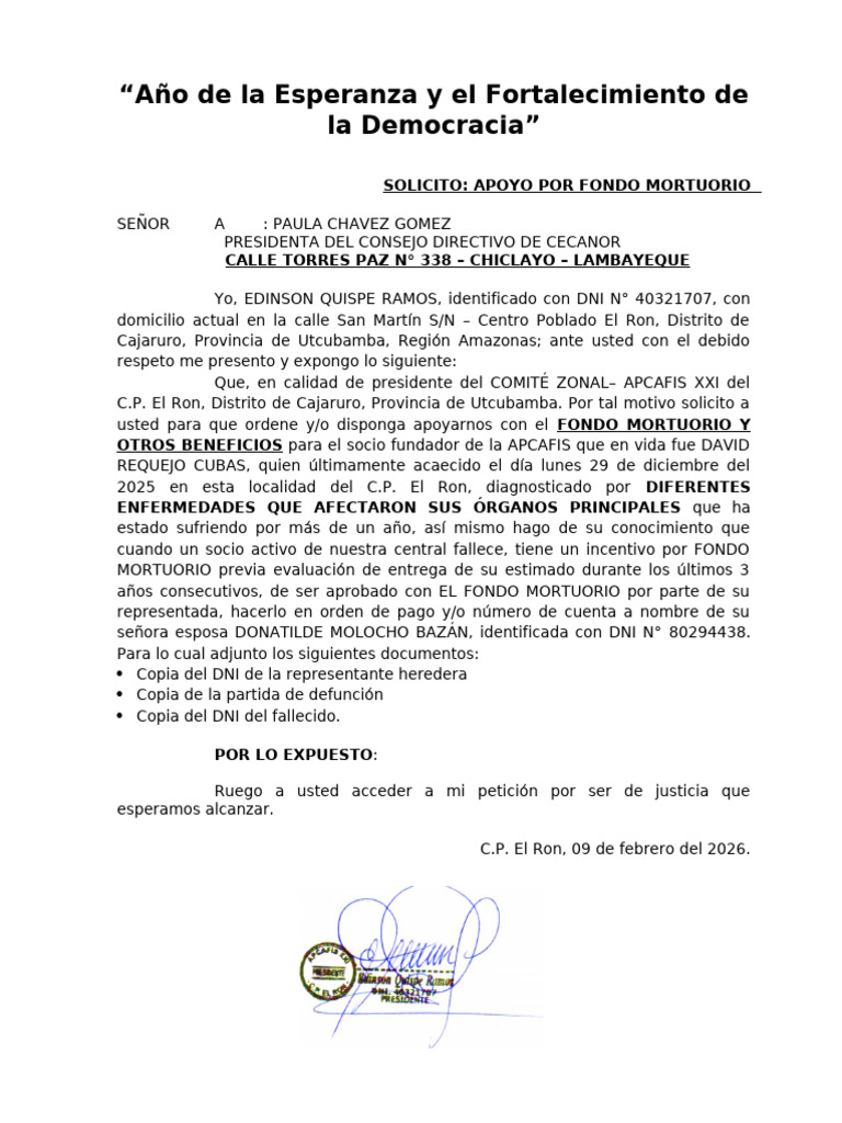 Solicitud Fondo Mortuorio | PDF