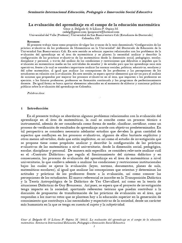 Delgado & Ospina (2015). Evaluación Del Aprendizaje EDUMAT.semiINTERN ...