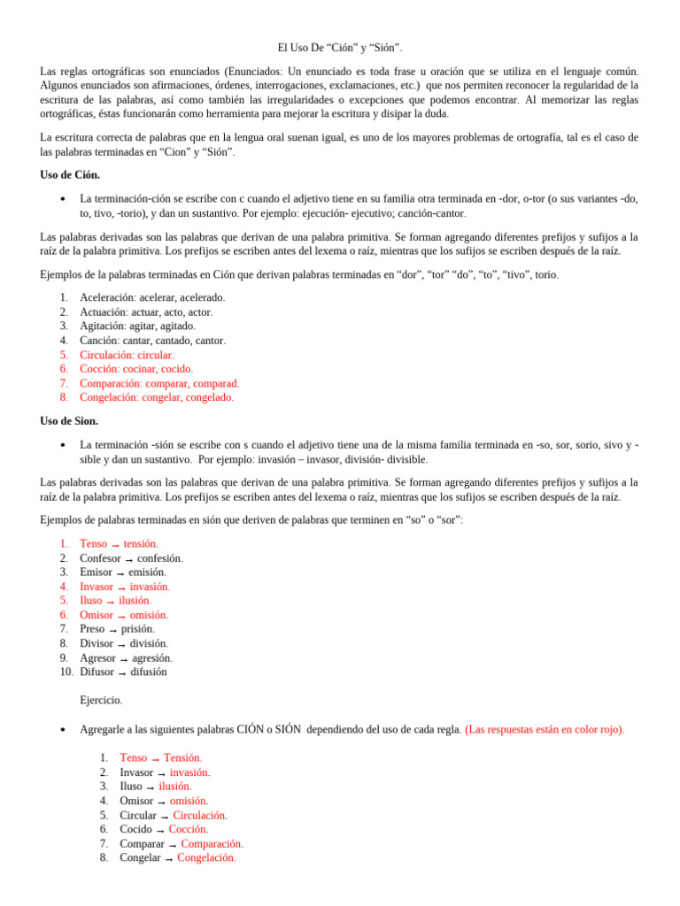 El Uso de Ción y Sión | PDF | Palabra | Tipología Lingüística