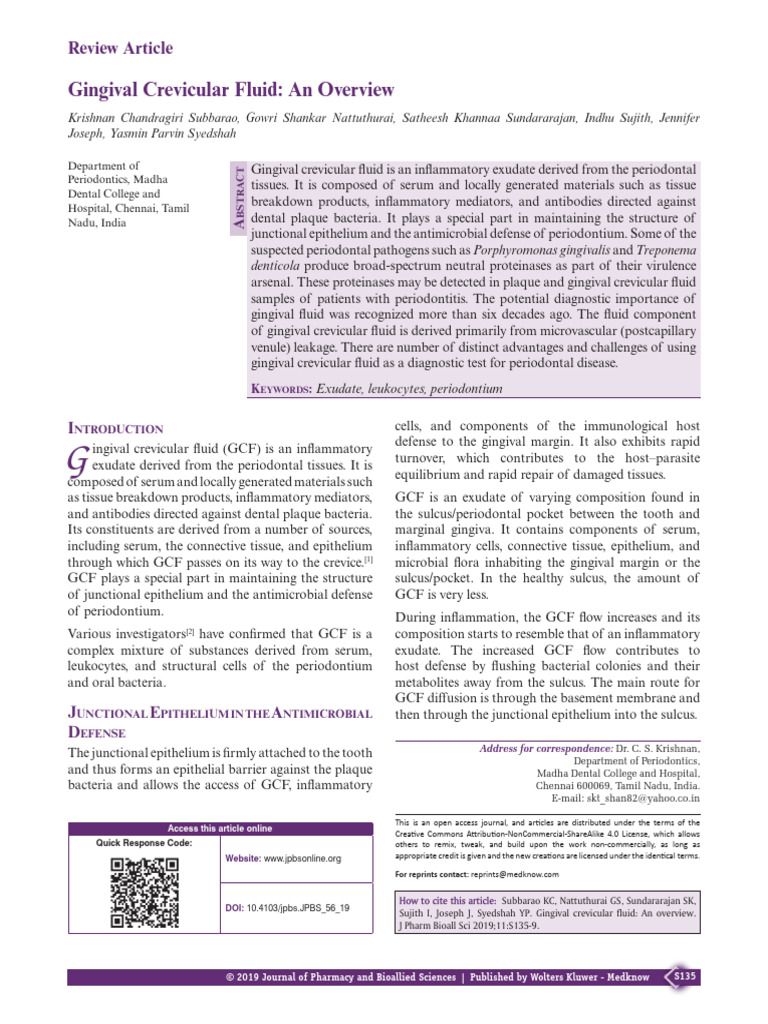 Gingival Crevicular Fluid An Overview.10 | PDF | Periodontology ...