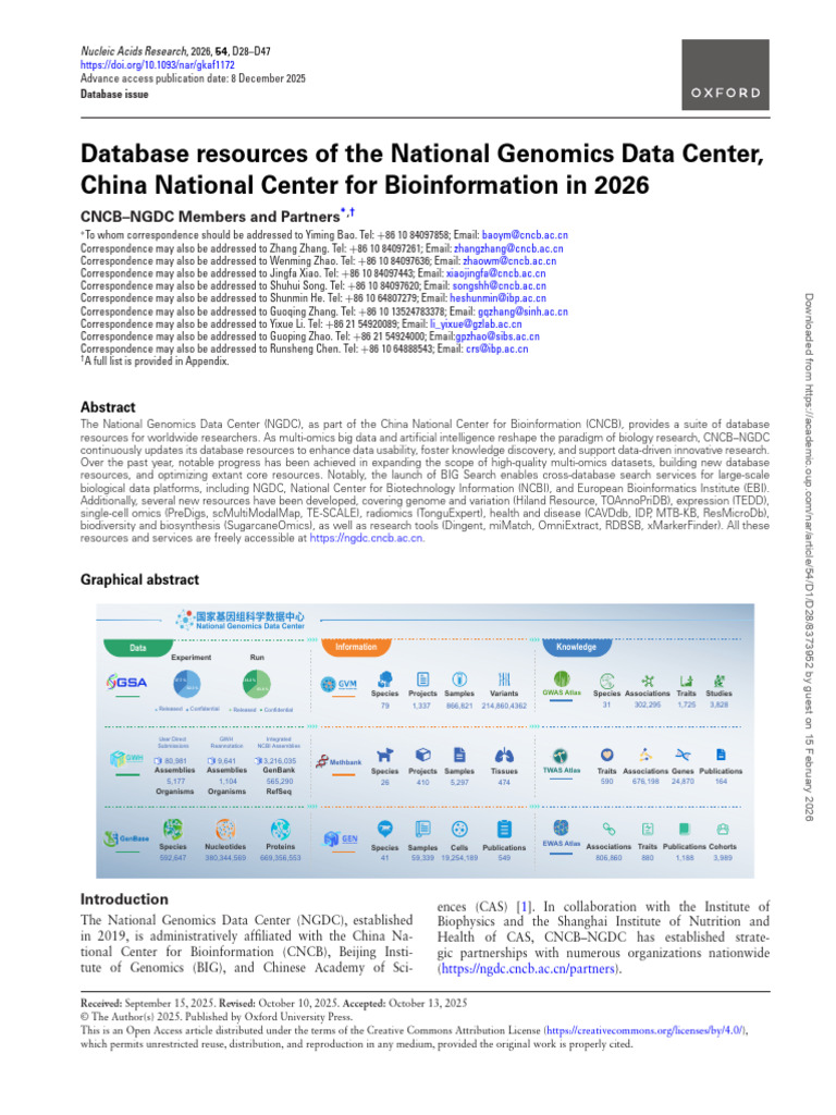 NGDC | PDF | National Center For Biotechnology Information | Bioinformatics