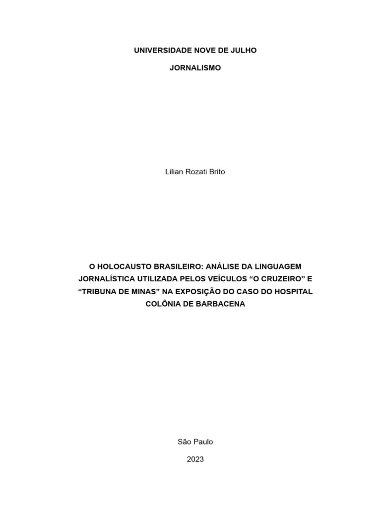 Trabalho de Conclusão de Curso - Lilian Rozati Brito | PDF