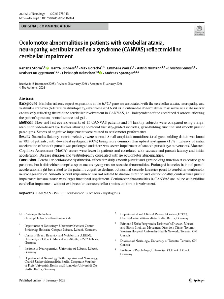 Oculomotor Abnormalities in Patients With Cerebellar Ataxia, Neuropathy ...