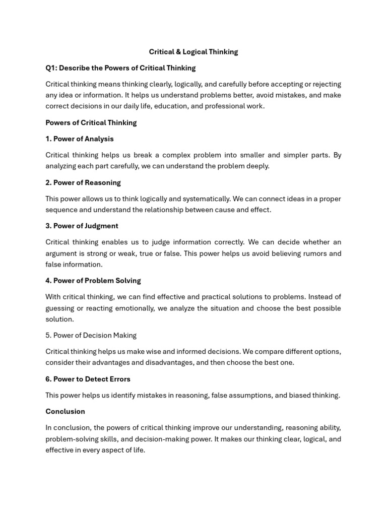 Critical & Logical Thinking | PDF | Argument | Fallacy