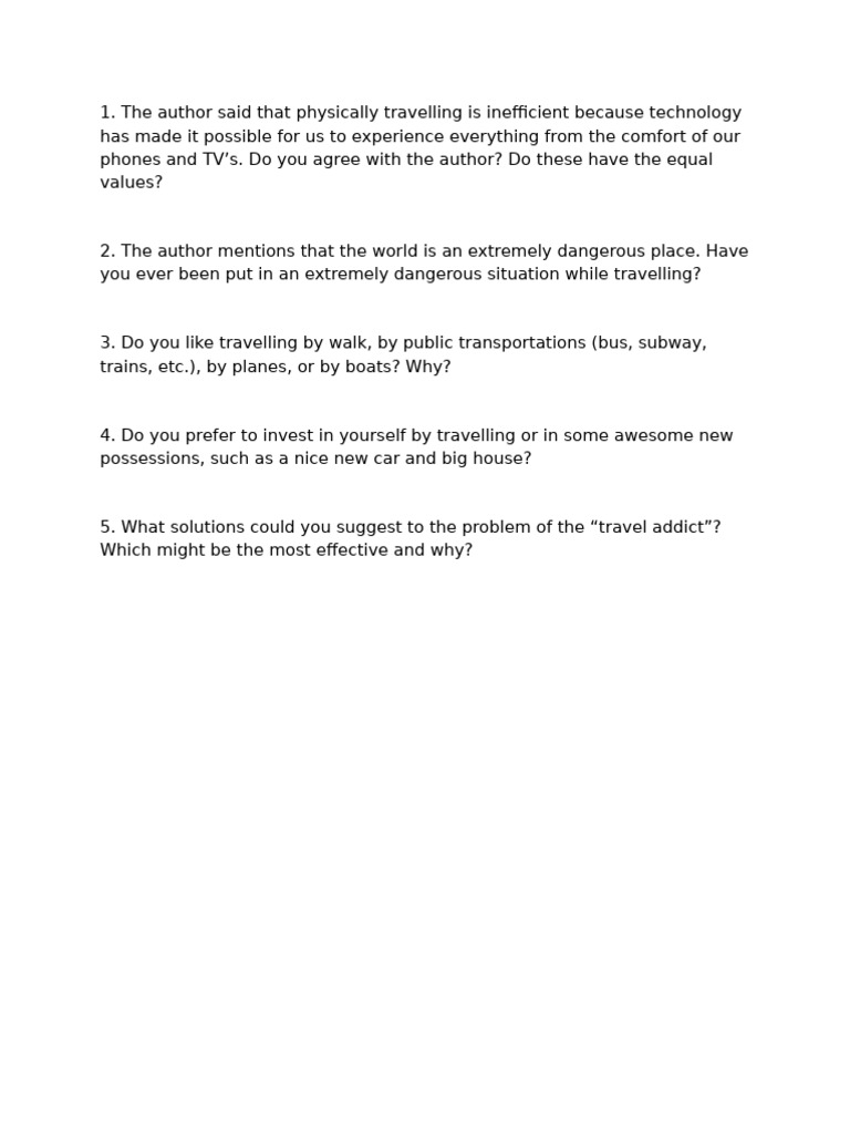 5 Discussion Questions About Travel | PDF