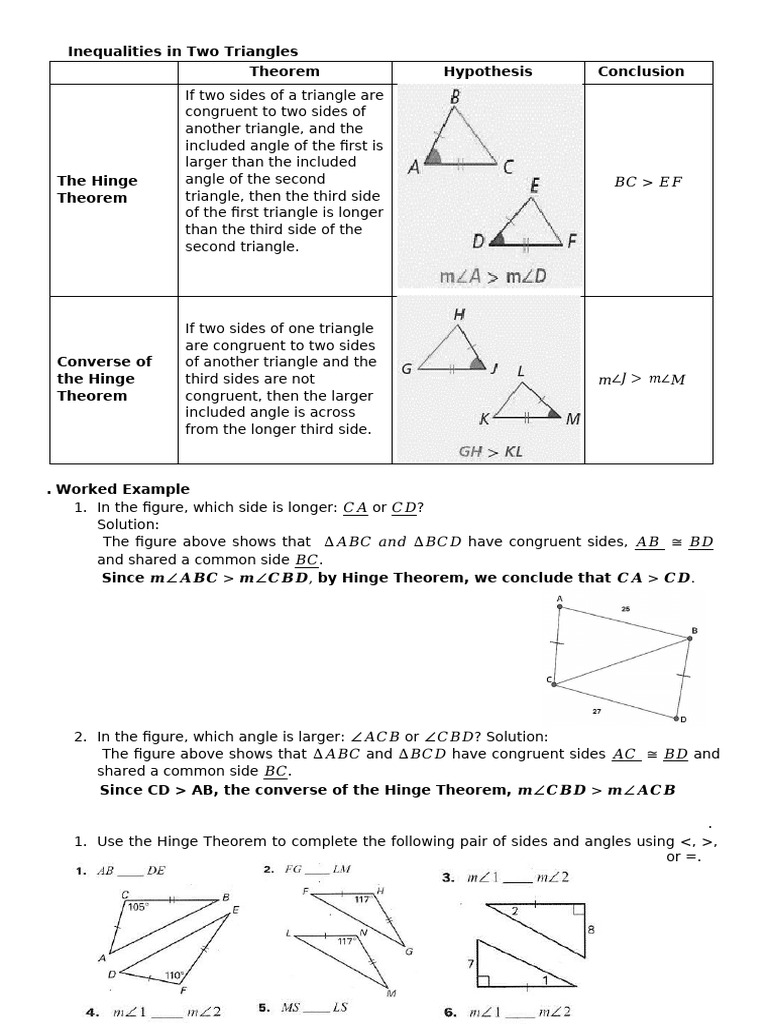 Inequalities in Two Triangles | PDF