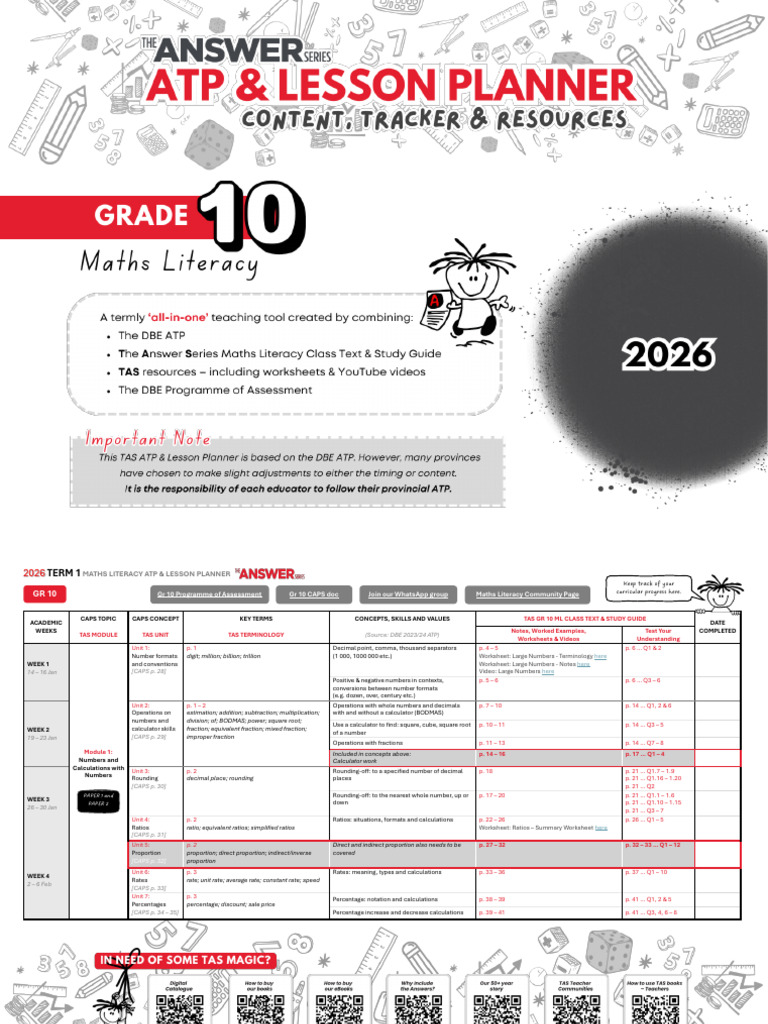 2026 Tas Maths Lit Atp GR 10 Term 1 To 4 Fillable 1 | PDF | Interest ...