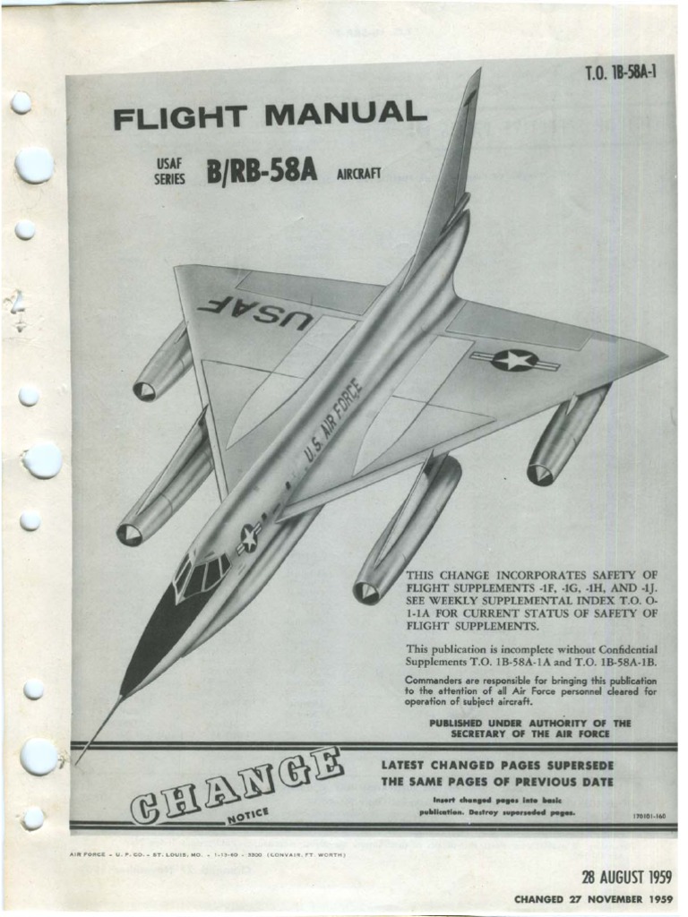 Flight Manual B-58A & RB-58A Aircraft (1959) | PDF