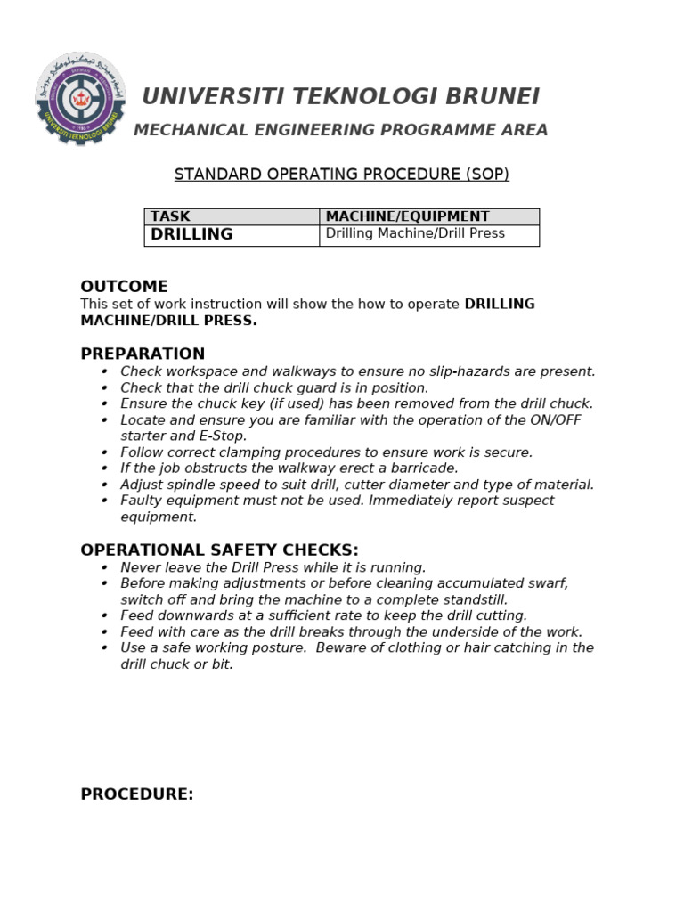 SOP Drill Machine | PDF