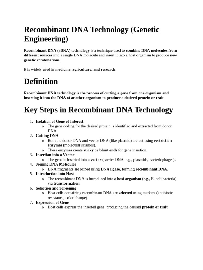 Recombinant DNA Technology | PDF