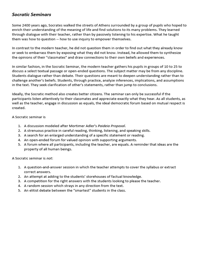 Socratic Seminars - General Info | PDF | Cognition