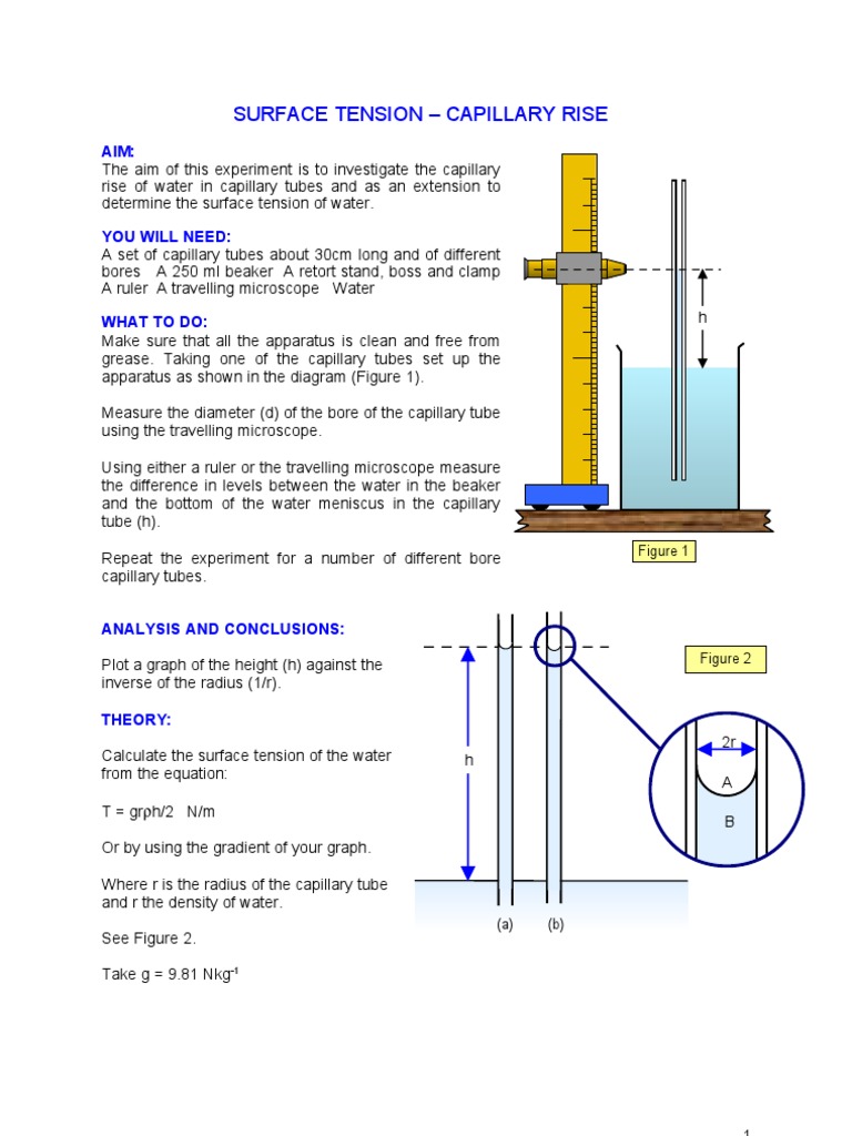 Surface Tension Capillary Rise | PDF | Gases | Materials Science