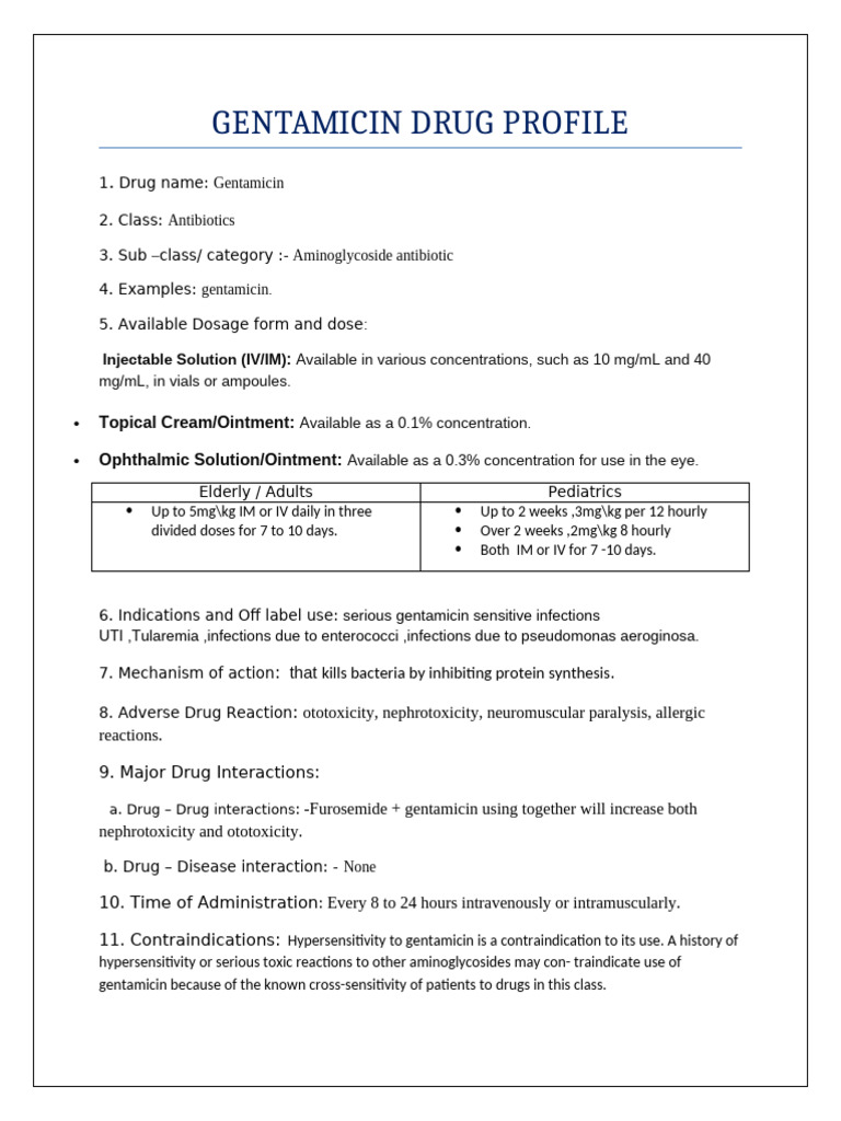 Gentamicin Drug Profile | PDF