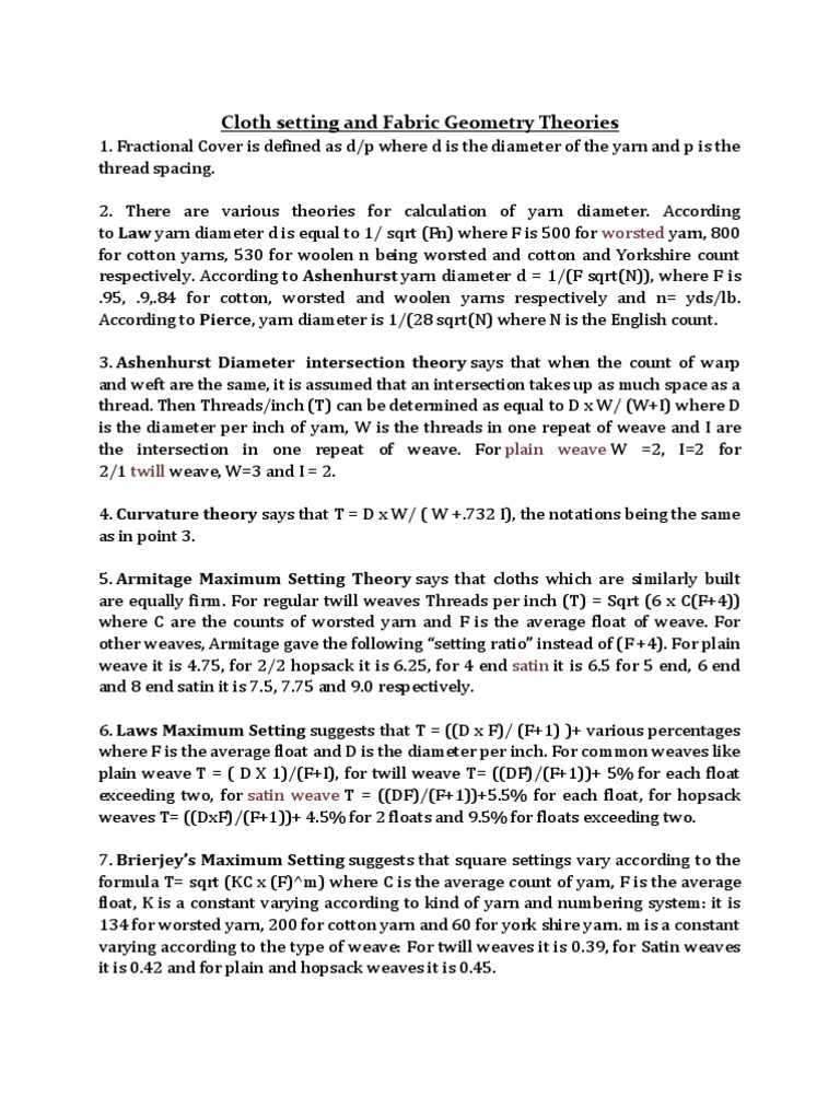 Formulas | PDF | Weaving | Yarn