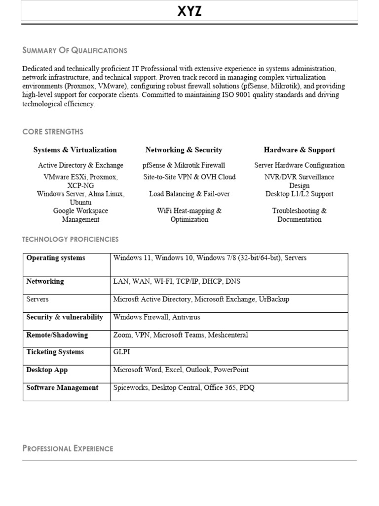 IT Infra CV Sample | PDF