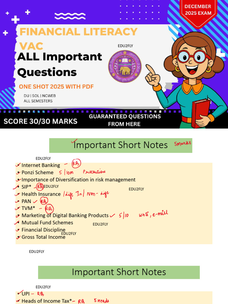 Important Questions Financial Literacy | PDF