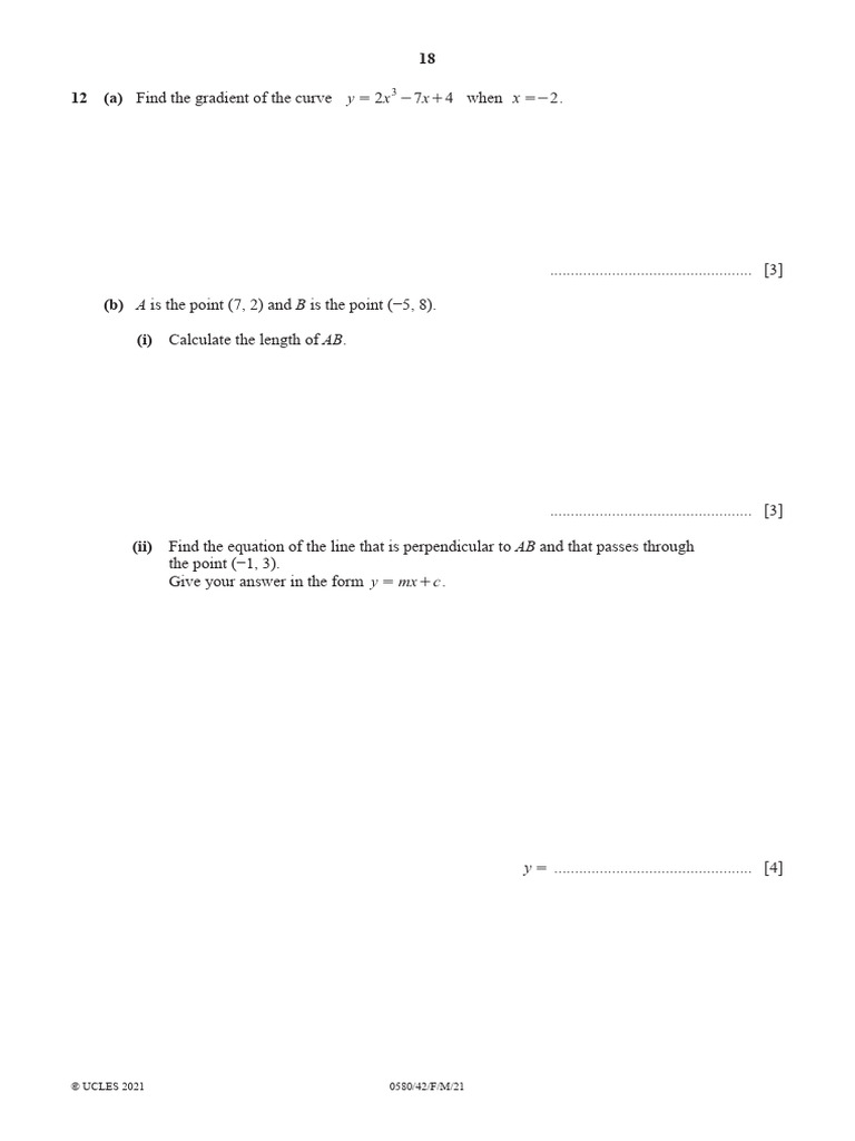 Cambridge IGCSE Math 0580 - 42 Question Paper Feb - Mar 2021 - Q) | PDF