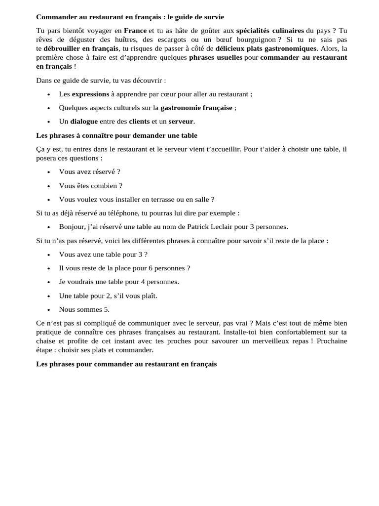 Commander Au Restaurant | PDF | Restaurants | Repas