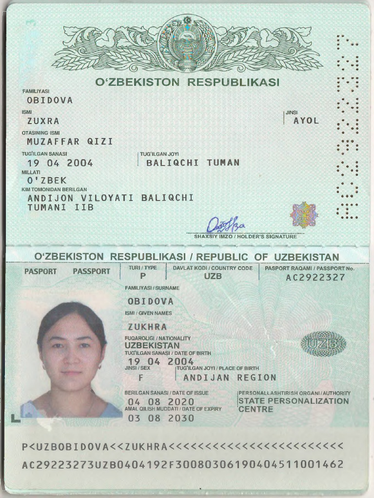Obidova Zuxra Pasport. | PDF