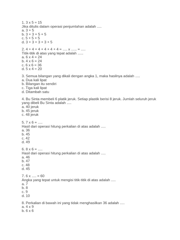 Soal MTK Kelas 2 Perkalian | PDF