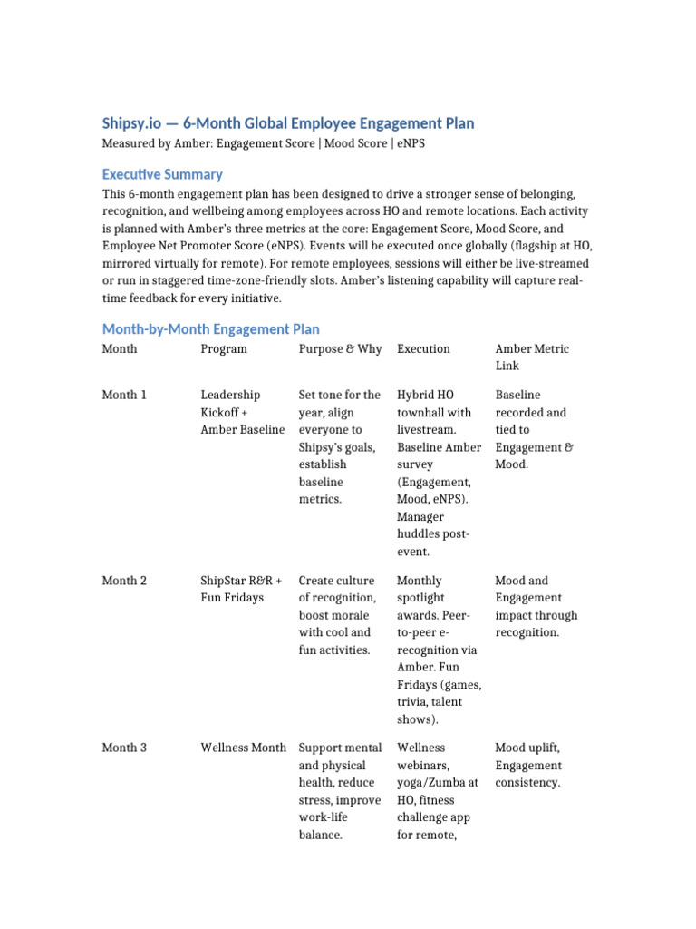 Shipsy Engagement Plan Detailed v3 | PDF