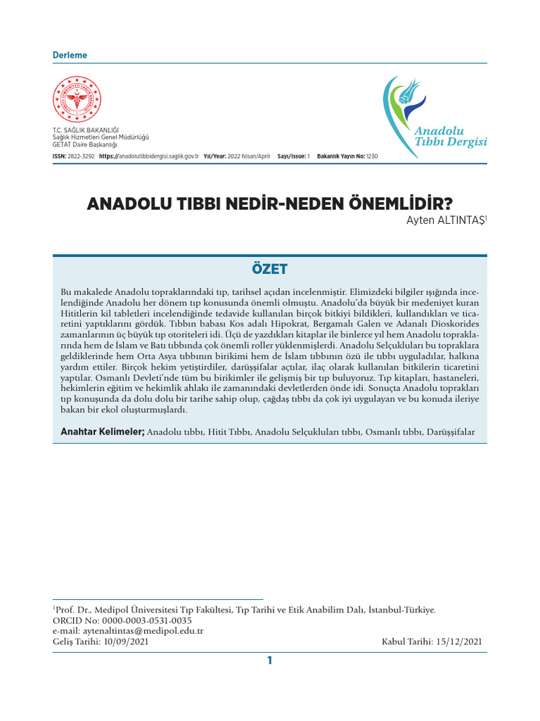 Anadolu Tibbi Neden Önemli̇di̇r A. Altintaş | PDF
