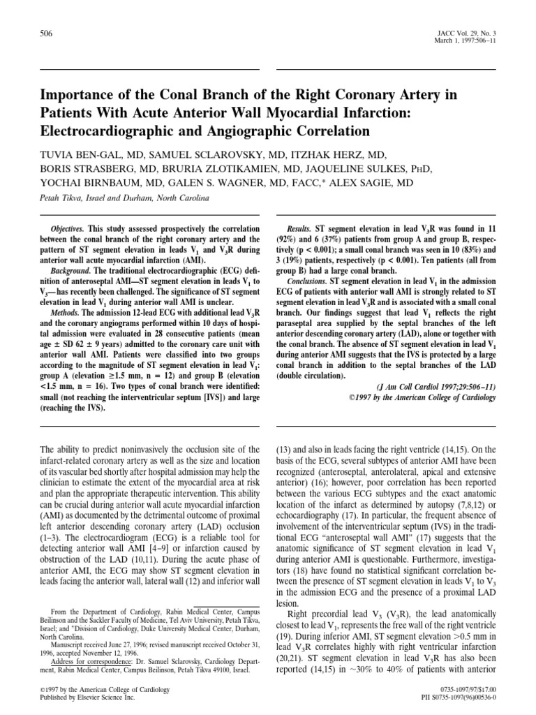 Importance of The Conal Branch of The Right Coronary Artery in Patients ...