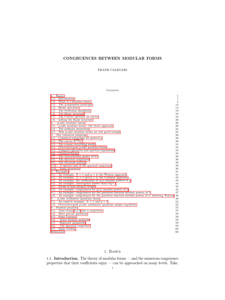 Calegari Notes On Modular Forms | PDF | Curve | Mathematical Concepts