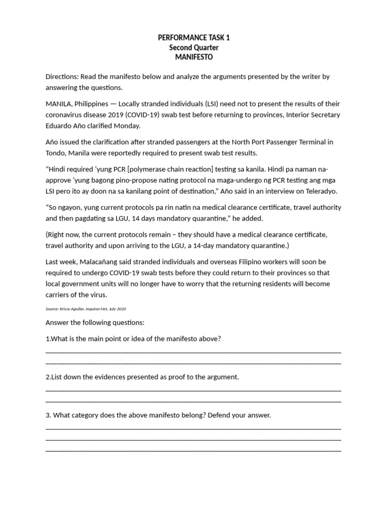 Performance Task 1 q2 | PDF