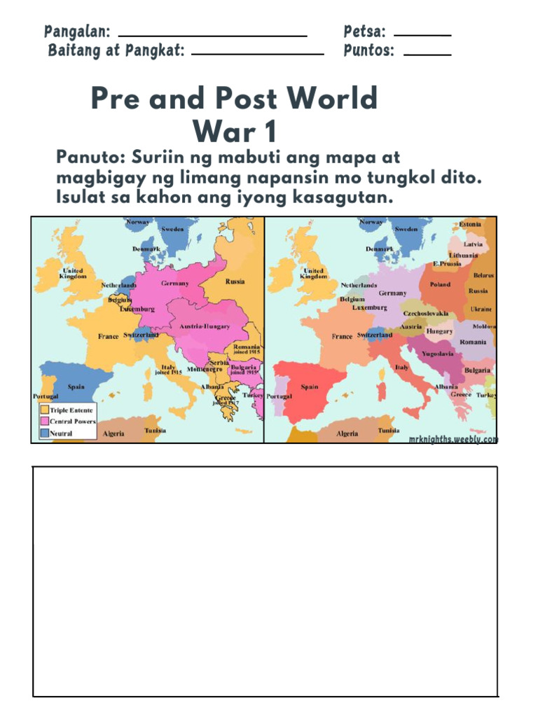 PT1 Pre and Post WW1 Worksheet | PDF