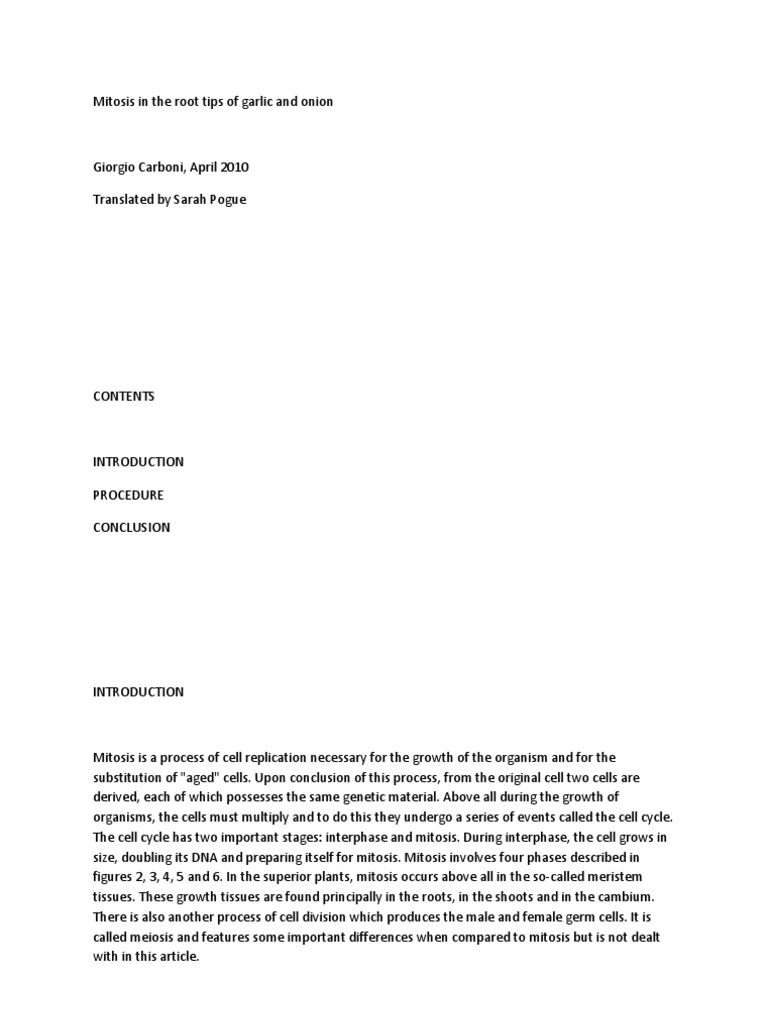 Mitosis in The Root Tips of Garlic and Onion | PDF | Mitosis | Cell Growth