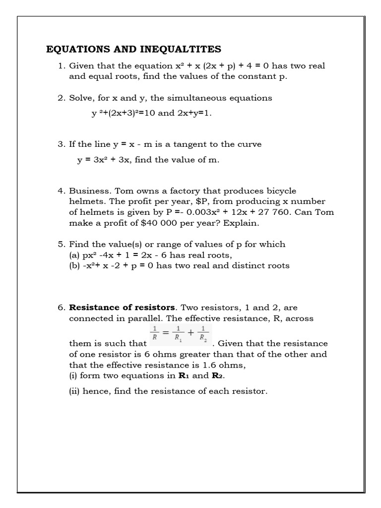 Ch2. Equations and Inequalities (2.3) Worksheet | PDF