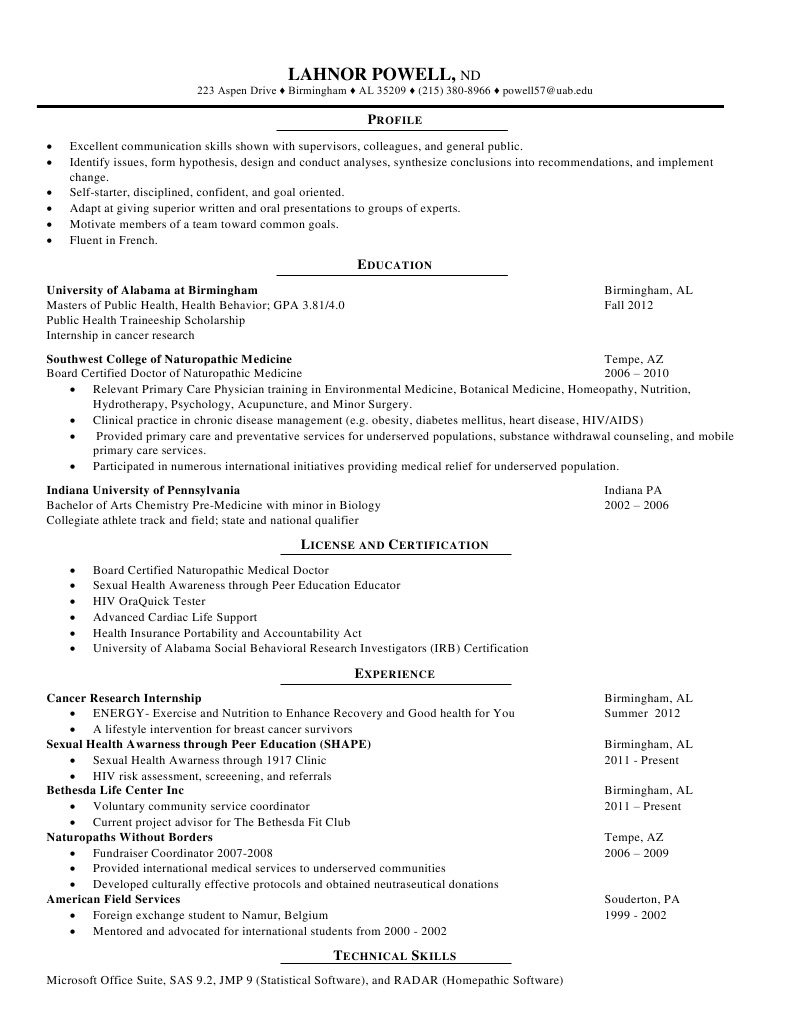 Public Health Fellowship Resume Lahnor Powell | Naturopathy | Public Health