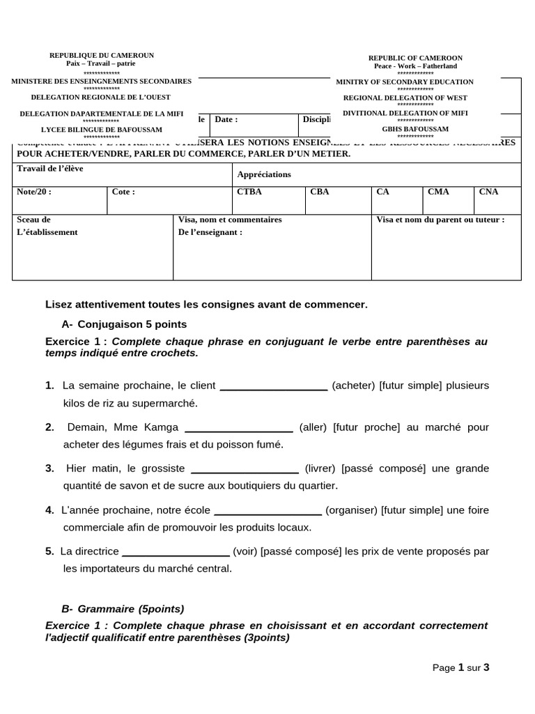 NEW 18 FEV 2026 Epreuve de French - Exam - Form2 - 010648 | PDF ...