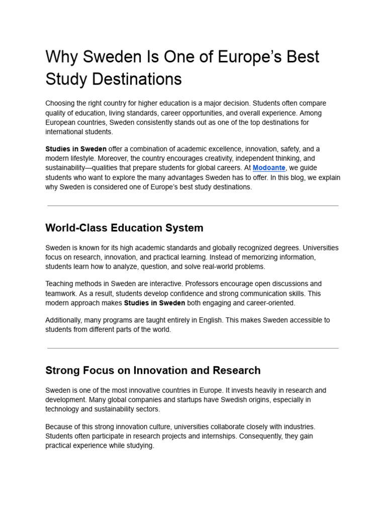 Why Sweden Is One of Europe's Best Study Destinations | PDF ...