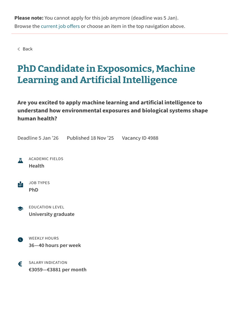 PHD Candidate in Exposomics, Machine Learning and Artificial ...
