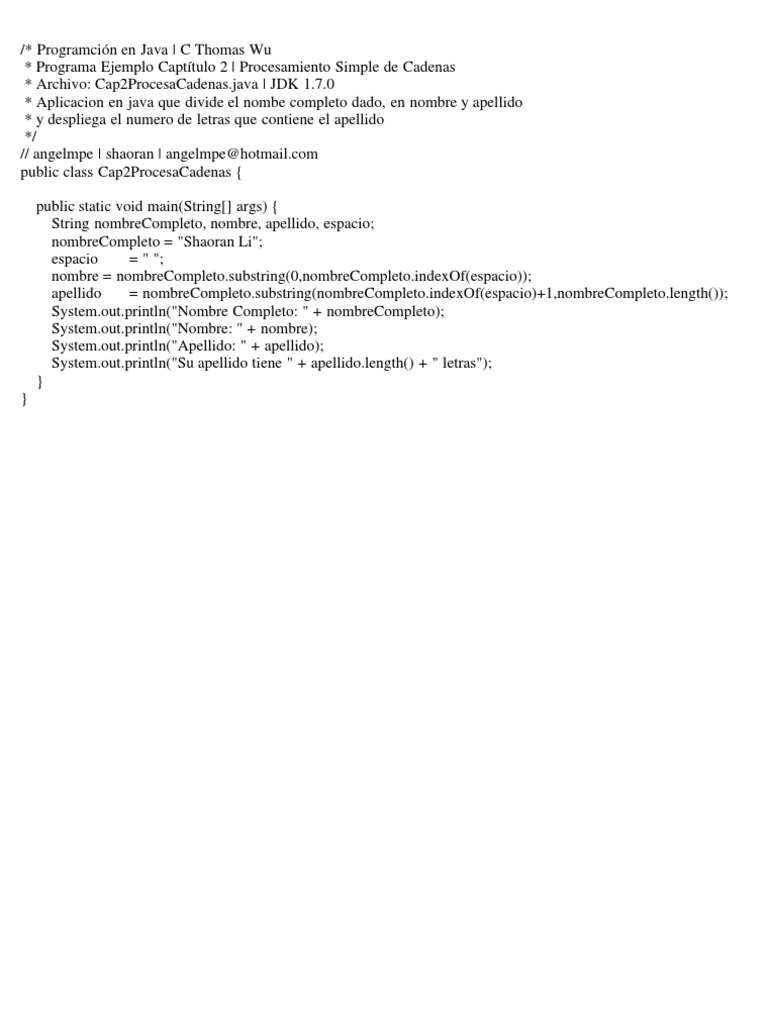 División de Nombre y Apellido en Java | PDF