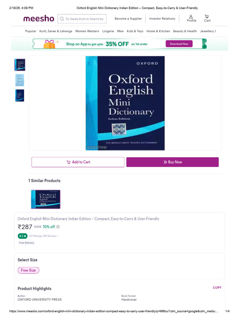 Oxford English Mini Dictionary Indian Edition - Compact, Easy-To-Carry ...