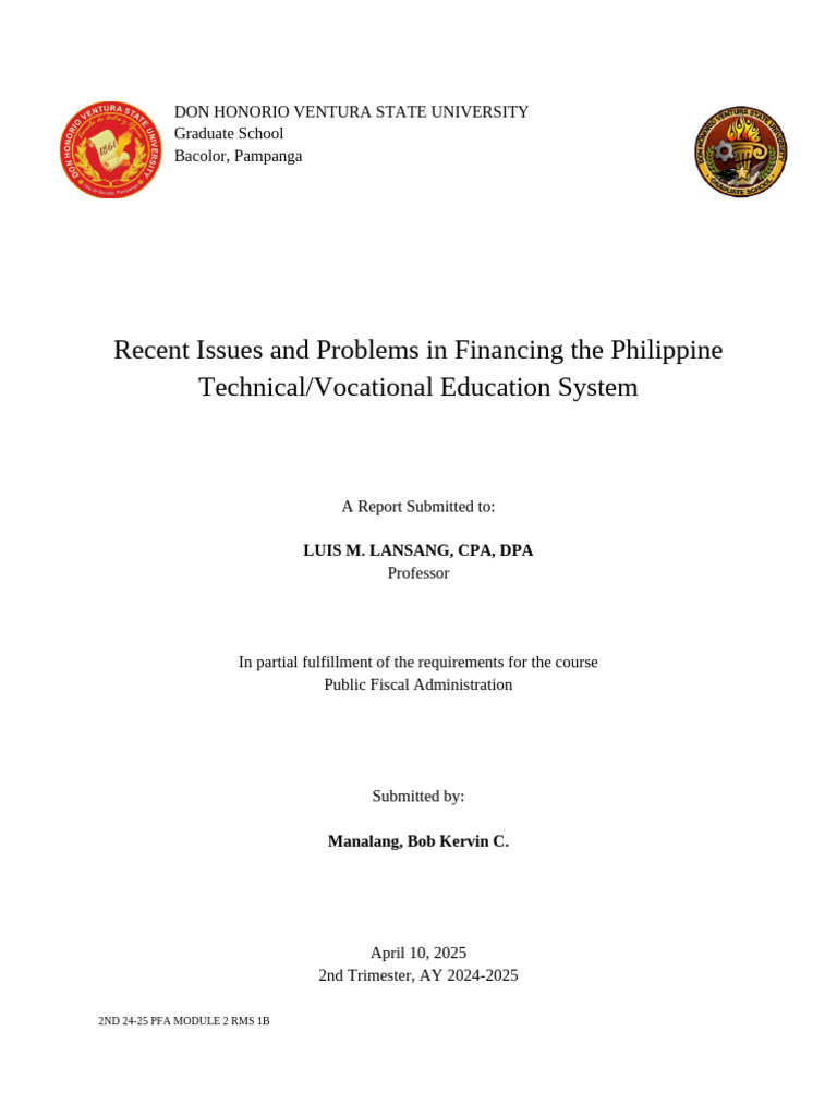 Manalang, Bob Kervin Recent Issues and Problems in Financing The ...