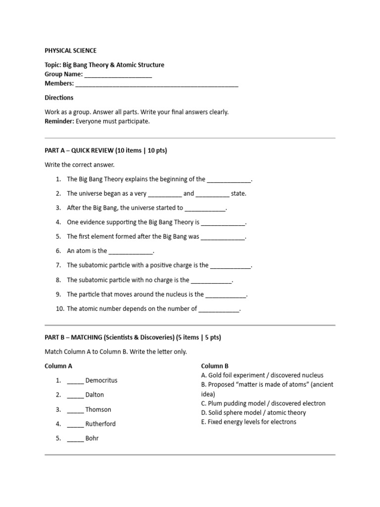 PHYSICAL SCIENCE Activity Reviewer With Answer Key | PDF | Atoms ...