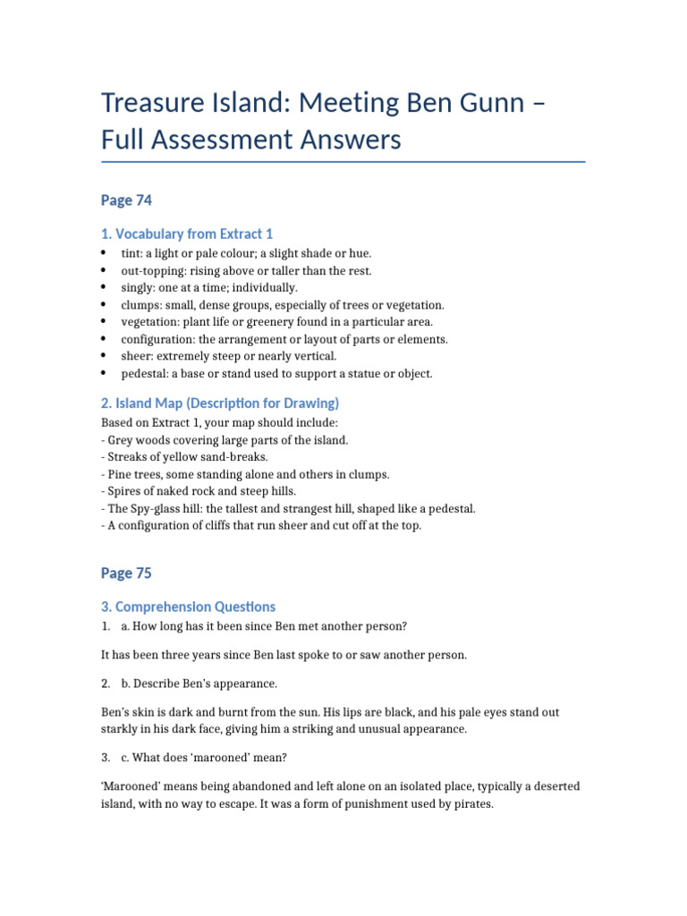 Treasure Island FA Answers | PDF