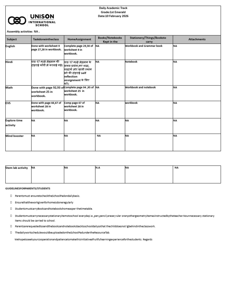 Resource 20260210160039 Daily Academic Track 10.02.2026 Grade1emerald | PDF