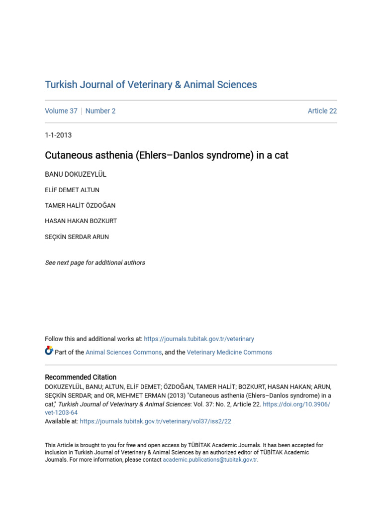 Cutaneous Asthenia (Ehlers - Danlos Syndrome) in A Cat | PDF | Skin ...