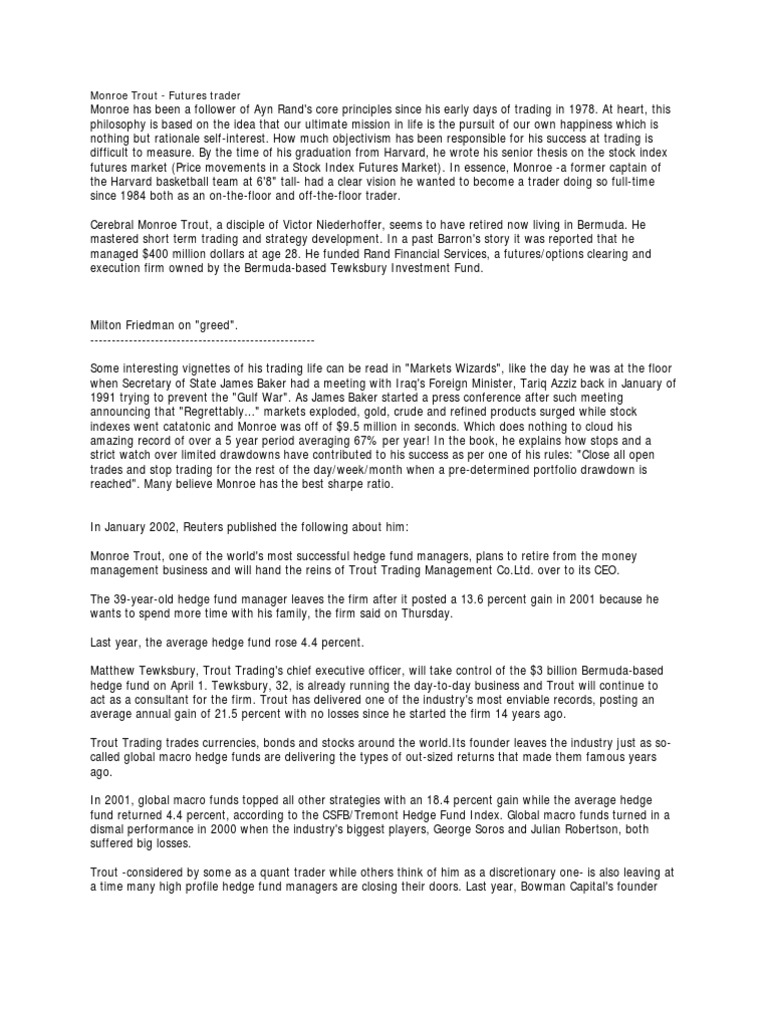 Monroe Trout - Bio | PDF | Hedge Fund | Futures Contract