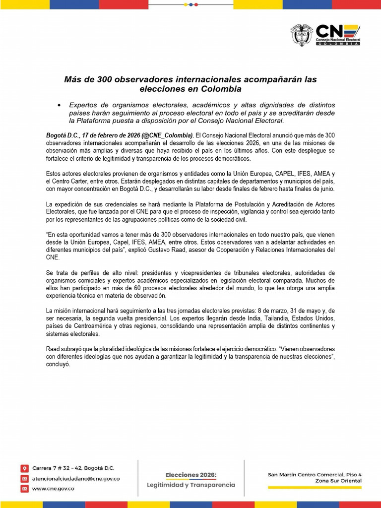 17.02.2026 - Boletín Observadores Internacionales - CNE | PDF ...