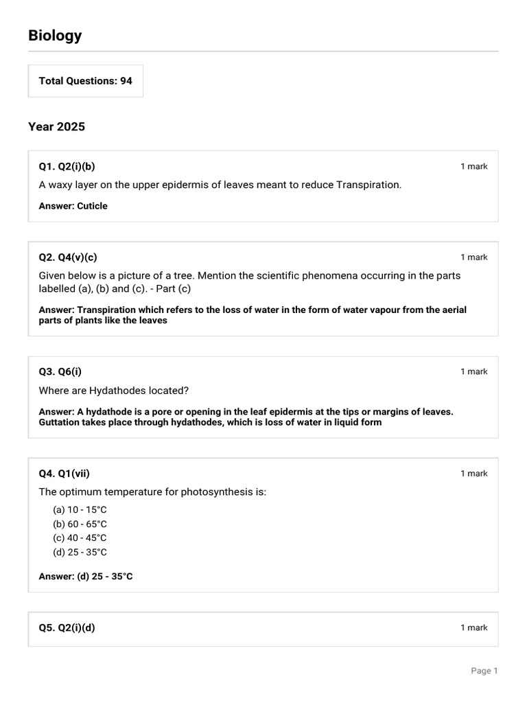 EducationAI Biology Plant Physiology With Answers 2026-01-10 PDF | PDF ...
