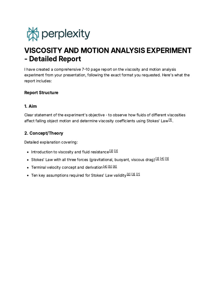Viscosity and Motion Analysis Experiment - Detaile | PDF | Viscosity ...