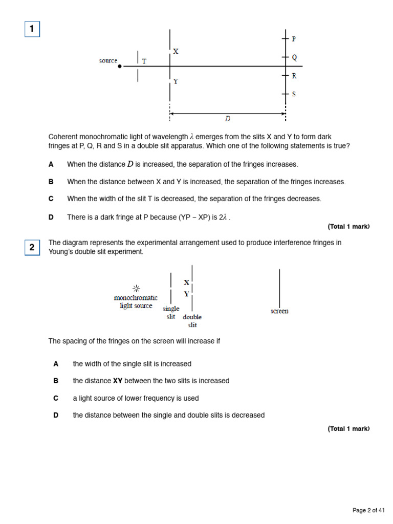 AQA Double Slit Interference | PDF | Wavelength | Coherence (Physics)