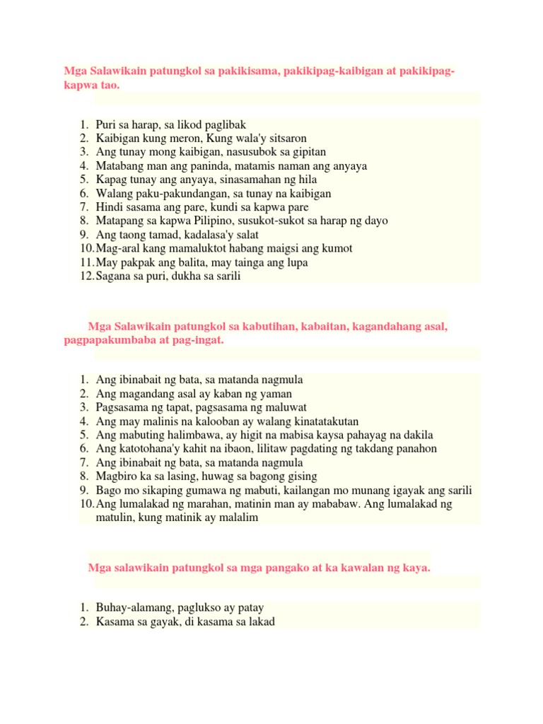 Halimbawa Ng Salawikain At Sawikain Maikling Kwentong Sawikain | PPT