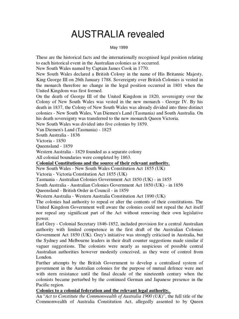 History of Australia's Colonial Sovereignty | PDF